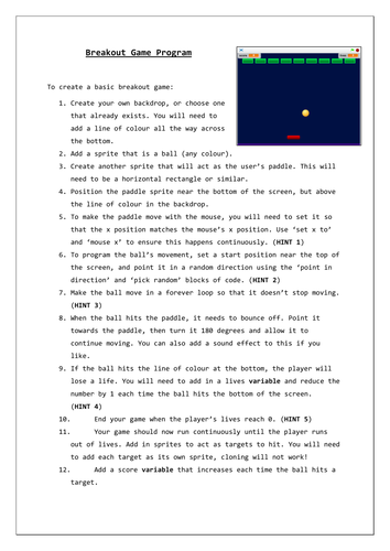 KS3 Scratch Breakout Programming Project | Teaching Resources