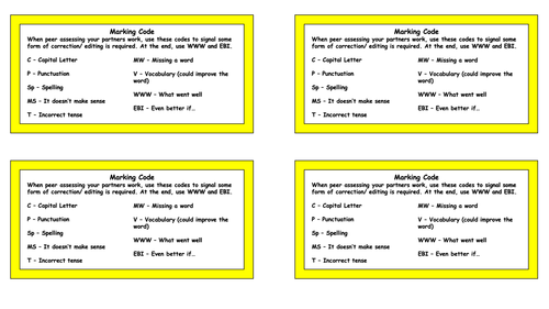Peer Marking Code English | Teaching Resources