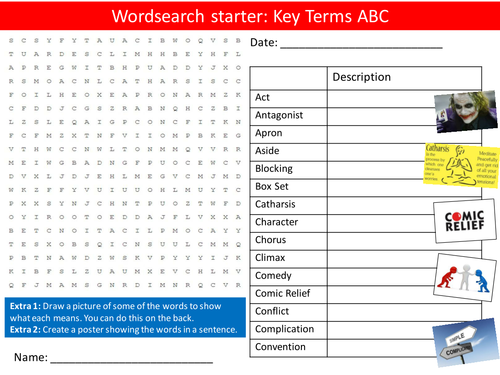 Drama Key Terms Glossary ABC Keyword Wordsearch Crossword Anagrams ...