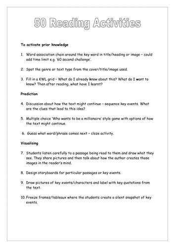 50 Amazing Reading Ideas | Teaching Resources