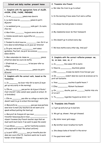 KS3/4 French - Daily routine and school life in the present (reg ...