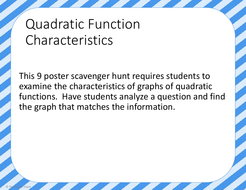 Quadratic Function Scavenger Hunt - Vertex, Domain, Range, Intervals of ...
