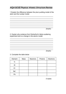 AQA GCSE Science: Atomic Structure Review Questions | Teaching Resources