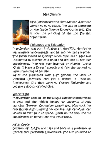 Black History Month- mini unit with questions & activities. Year 3/4/P4 ...