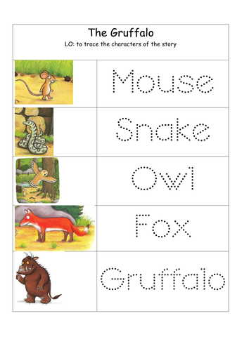 The Gruffalo by Julia Donaldson. Writing and reading worksheets ...