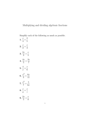 Multiplying and dividing algebraic fractions worksheet (with detailed ...