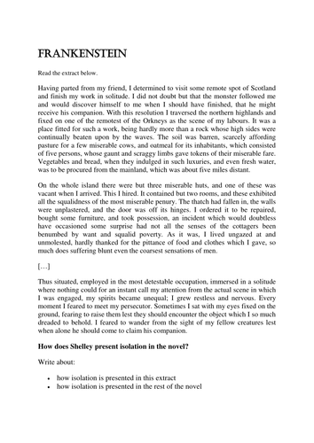 Frankenstein Assessment Pack | Teaching Resources