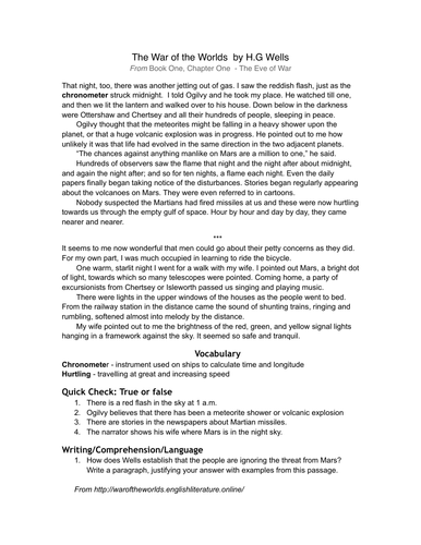 The War of the Worlds - Lesson Materials | Teaching Resources