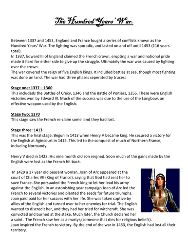 Britian, Migration Empires and the People. AQA The Hundred Years War ...