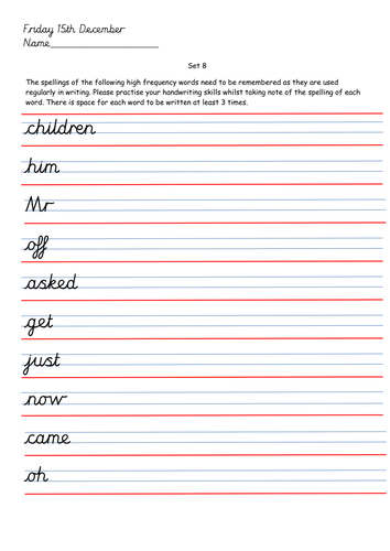 Year 1 100 High Frequency Words - to practise spelling and handwriting ...