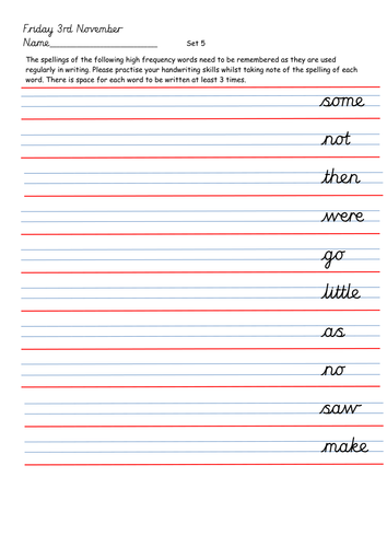 Year 1 100 High Frequency Words - to practise spelling and handwriting ...