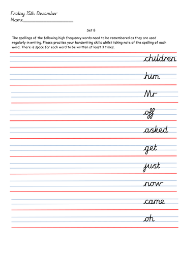 Year 1 100 High Frequency Words - to practise spelling and handwriting ...
