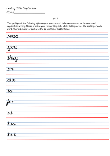 Year 1 100 High Frequency Words - to practise spelling and handwriting ...