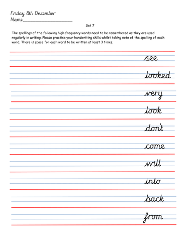 Year 1 100 High Frequency Words - to practise spelling and handwriting ...