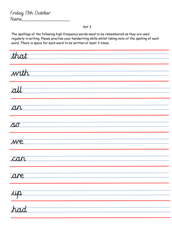 Year 1 100 High Frequency Words - to practise spelling and handwriting ...