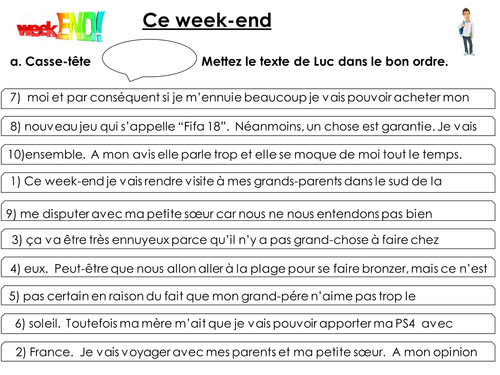 GCSE French - Free time- Ce week-end worksheet - This weekend ...