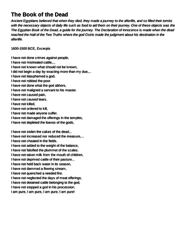 Book of the Dead primary source analysis | Teaching Resources