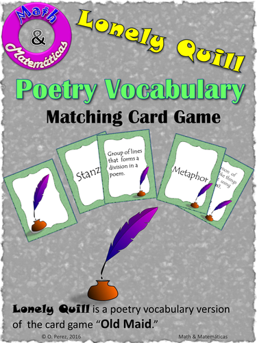 Poetry Elements - Poetry Vocabulary Matching Cards Game (A Version of ...