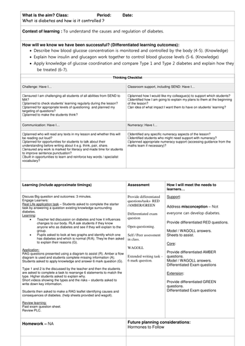 Blood Glucose and Diabetes New GCSE AQA (2 lessons) | Teaching Resources