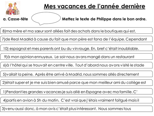 GCSE French - Holidays- Mes vacances de l'année dernière worksheet - My ...