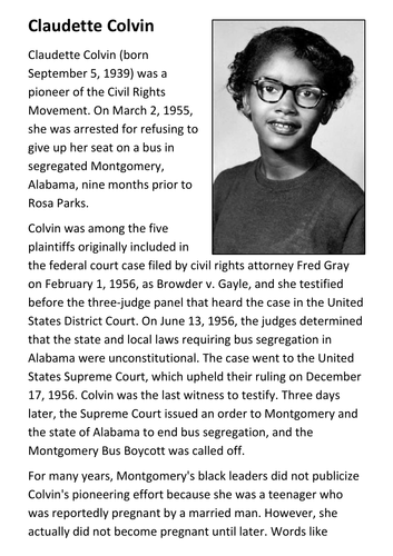Claudette Colvin Handout | Teaching Resources