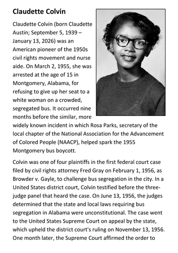 Claudette Colvin Activity Bundle | Teaching Resources