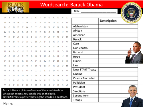 Barack Obama Wordsearch Keyword Starter Settler Activity Cover Lesson ...