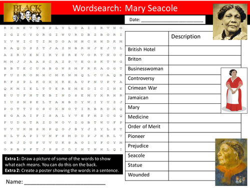 Mary Seacole Wordsearch Keyword Starter Settler Activity Cover Lesson ...