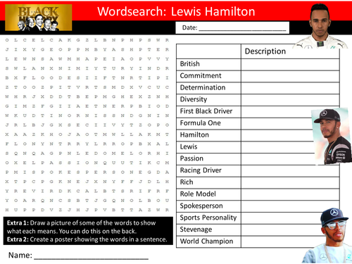 Lewis Hamilton Wordsearch Keyword Starter Settler Activity Cover Lesson ...