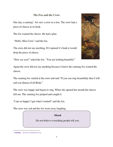 Aesop's Fables: The Fox and the Crow | Teaching Resources