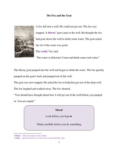Aesop's Fables: The Fox and the Goat | Teaching Resources