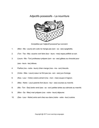 GCSE FRENCH: French possessive adjectives worksheet - La nourriture ...