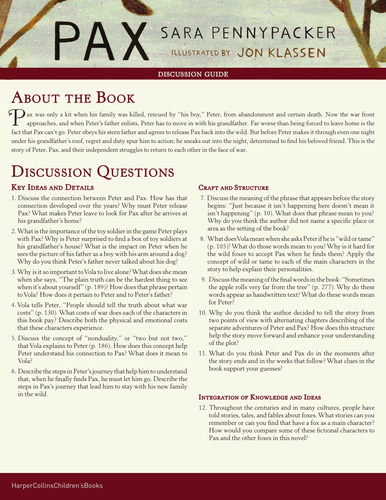 Pax Discussion Guide | Teaching Resources