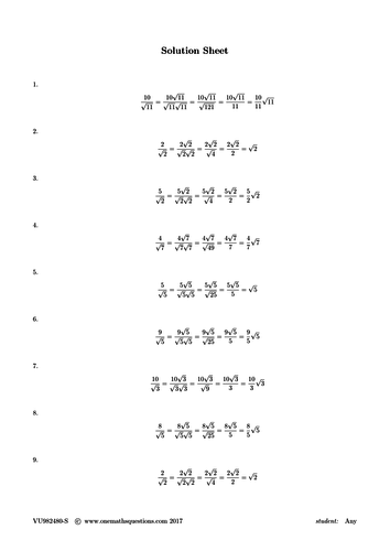Simplifying and Rationalising Surds Worksheets | Teaching Resources