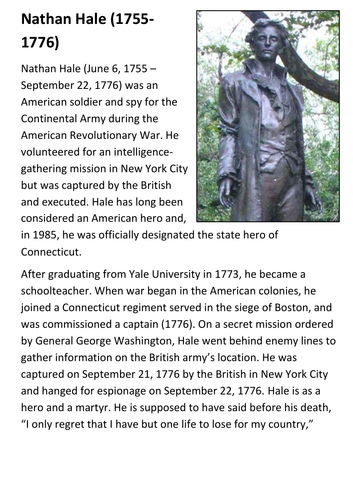 The Execution of Nathan Hale Handout | Teaching Resources
