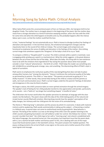 A Level English Literature - "Morning Song" by Sylvia Plath | Teaching ...