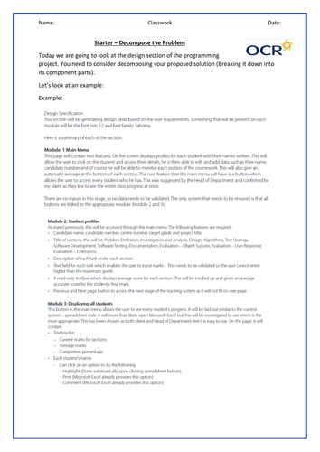 OCR GCE A Level Computer Science Programming Project Design Section ... OCR GCE A Level Computer Science Programming Project Design Section ...