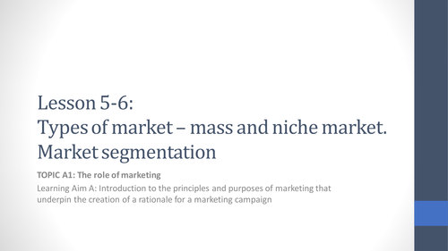 Unit 2 Developing a Marketing Campaign Lesson 5-6 Mass and Niche ...