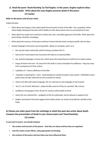 Exam practice - 'Hawk Roosting' by Ted Hughes | Teaching Resources