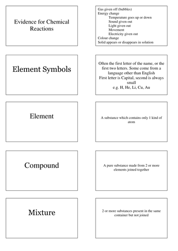 Chemical reactions flashcards | Teaching Resources