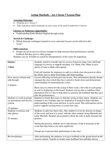 Acting Shakespeare - Macbeth Act 1 Scene 7 | Teaching Resources