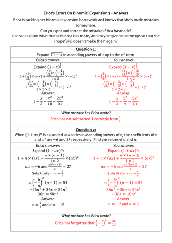 Erica's Errors On Binomial Expansion 3 | Teaching Resources Erica's Errors On Binomial Expansion 3 | Teaching Resources