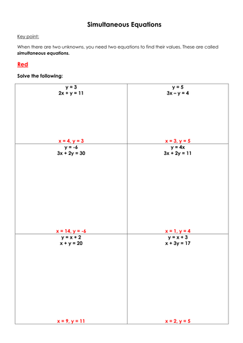 Simultaneous Equations worksheet with Solutions - Edexcel Higher ...