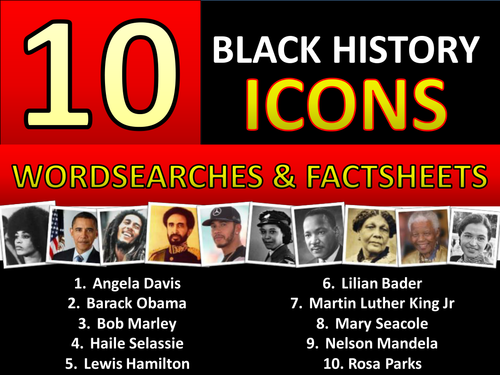 10 x Black History Month Famous People Icons Wordsearches & Factsheets ...