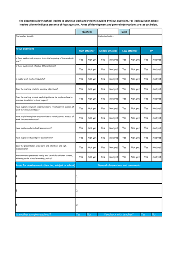 Book scrutiny / Book proforma document | Teaching Resources