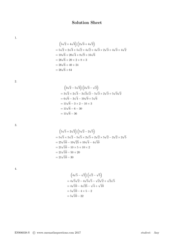 Simplifying Surds Worksheets | Teaching Resources Simplifying Surds Worksheets | Teaching Resources