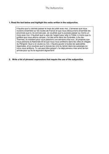 French practice subjunctive | Teaching Resources