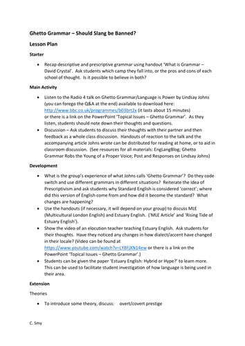 A-level English Lang OCR Topical Issues Ghetto Grammar - Should slang ...