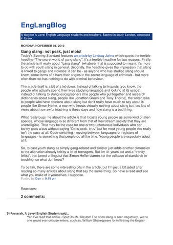 A-level English Lang OCR Topical Issues Ghetto Grammar - Should slang ...