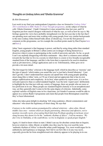 A-level English Lang OCR Topical Issues Ghetto Grammar - Should slang ...